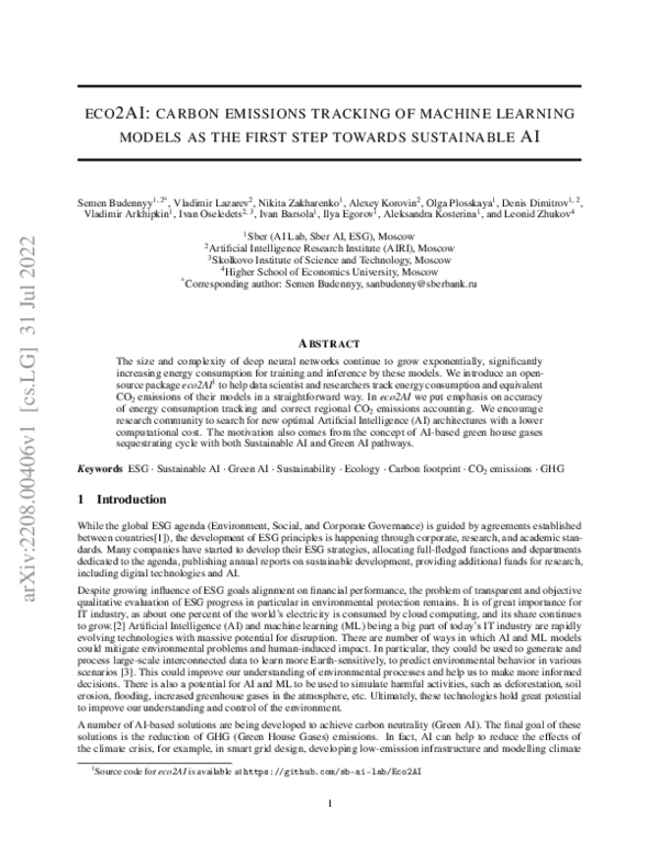 Pdf Eco2ai Carbon Emissions Tracking Of Machine Learning Models As