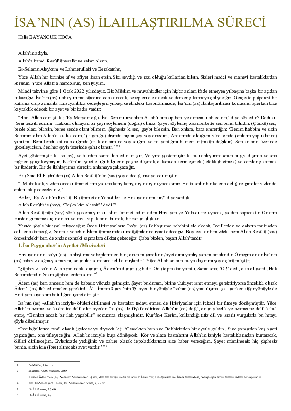 (DOC) İsa'nın (as) İlahlaştırılma Süreci