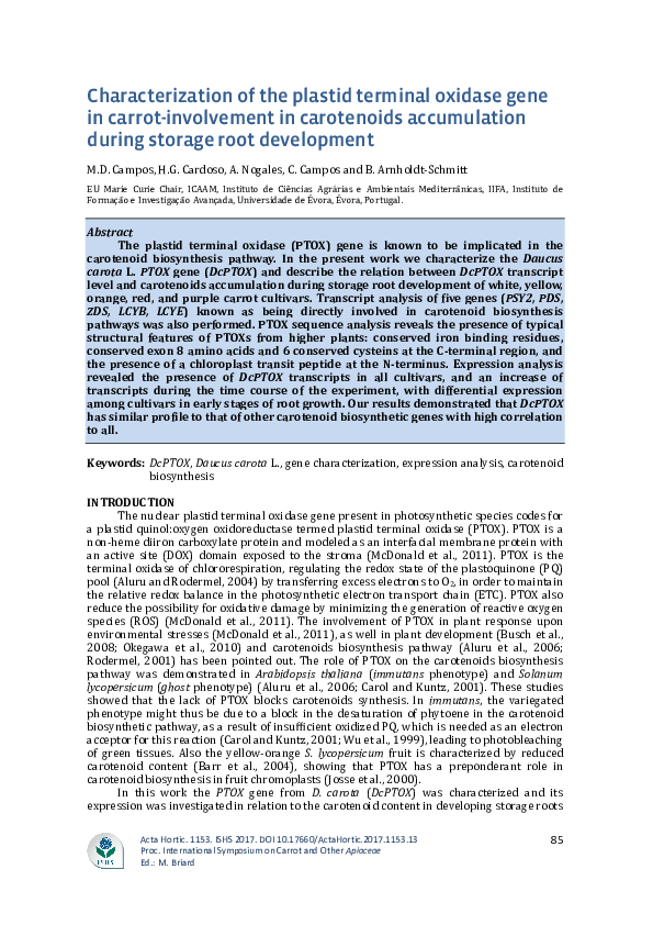 (PDF) Characterization of the plastid terminal oxidase gene in carrot-involvement in carotenoids ...