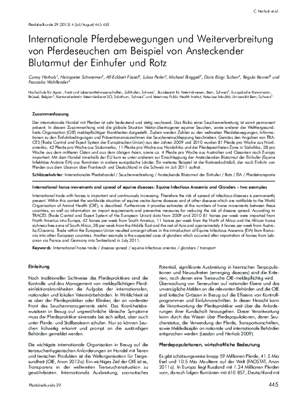 (PDF) International horse movements and spread of equine diseases ...