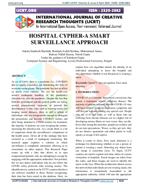 (PDF) Hospital Cypher-A Smart Surveillance Approach