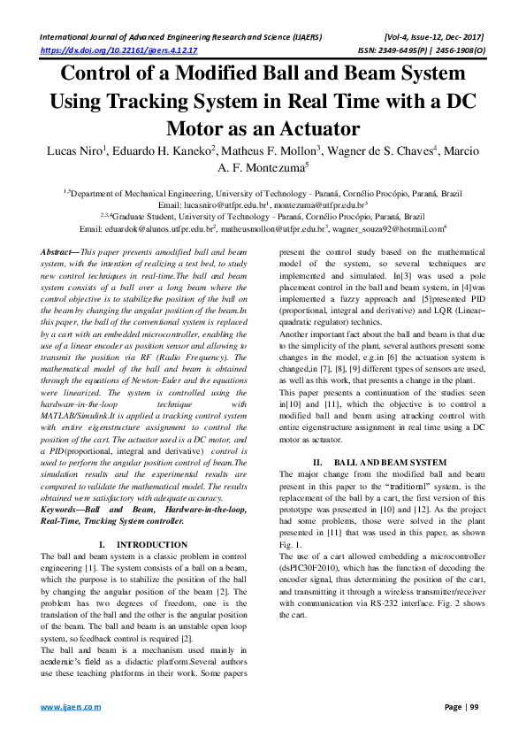 (PDF) Control of a Modified Ball and Beam System Using Tracking System ...