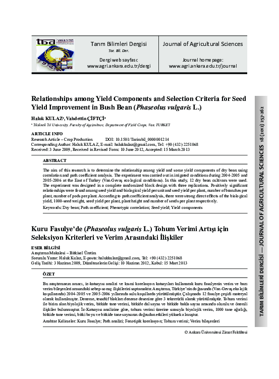 (PDF) Relationships among Yield Components and Selection Criteria for Seed Yield Improvement in ...