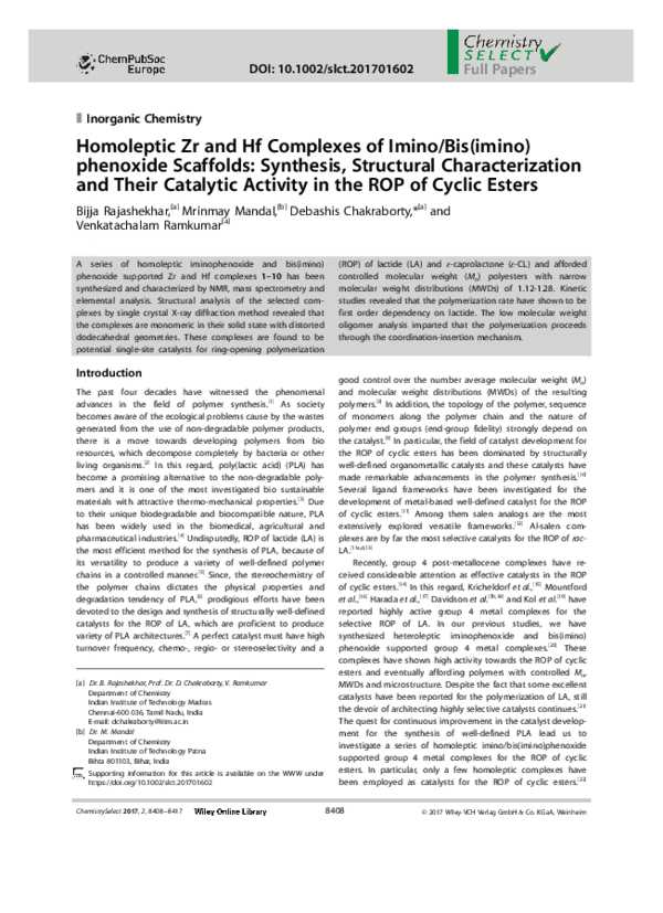 (PDF) Homoleptic Zr and Hf Complexes of Imino/Bis(imino)phenoxide ...