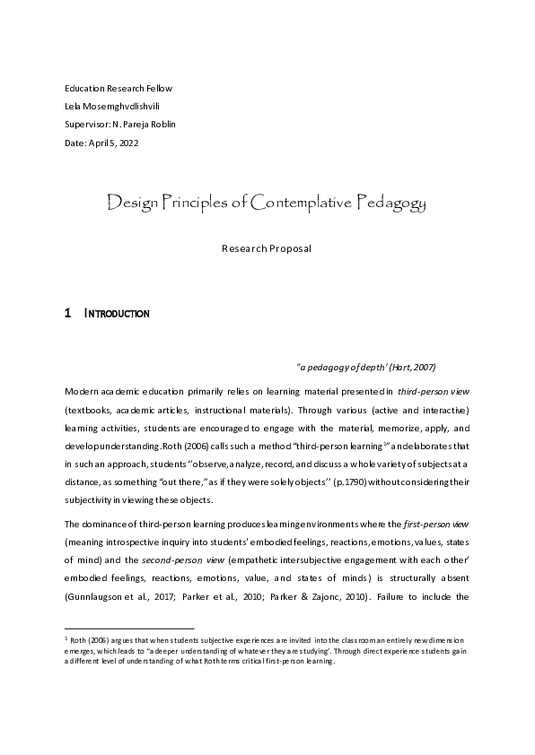 Pdf Research Proposal Design Principles Of Contemplative Pedagogy