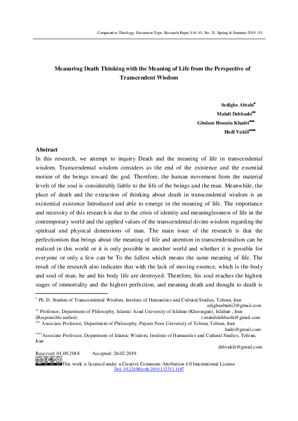 (PDF) Measuring Death Thinking with the Meaning of Life from the ...