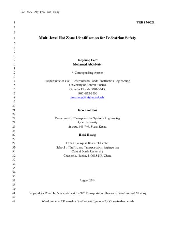 (PDF) Multi-level hot zone identification for pedestrian safety