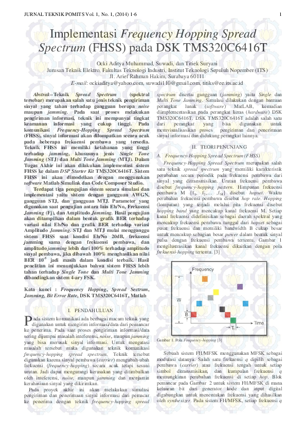(PDF) Implementasi Frequency Hopping Spread Spectrum (FHSS) pada DSK TMS320C6416T