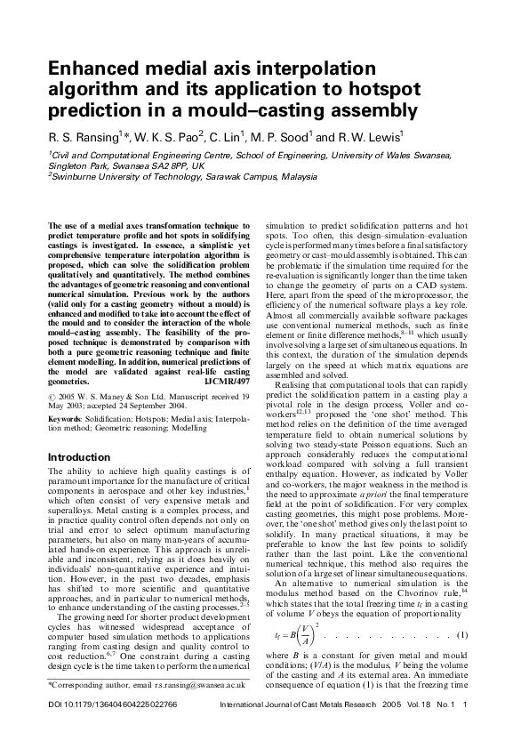 Pdf Enhanced Medial Axis Interpolation Algorithm And Its Application To Hotspot Prediction In