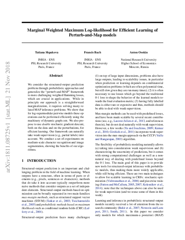 (PDF) Marginal Weighted Maximum Log-likelihood for Efficient Learning of Perturb-and-Map models