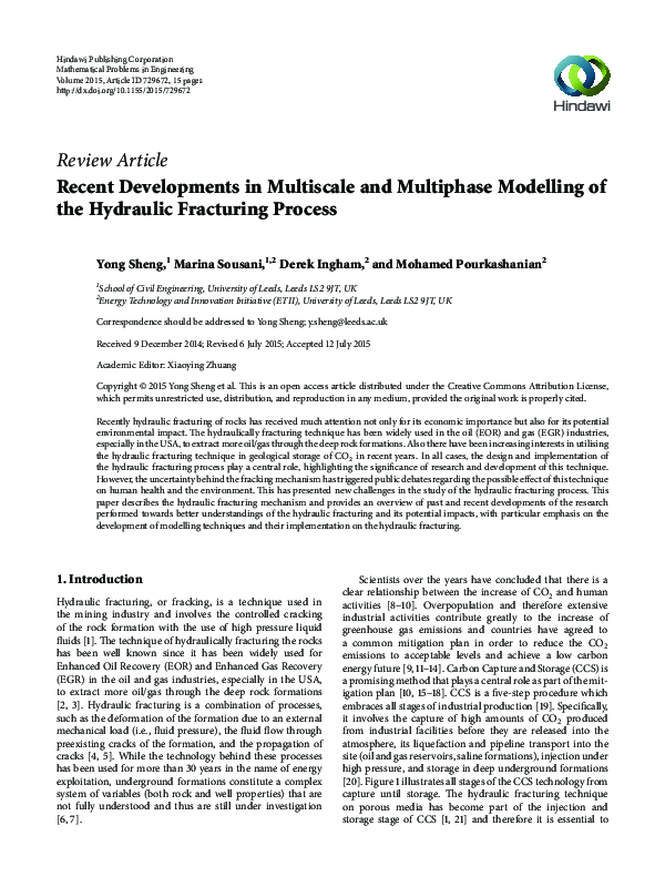 (PDF) Recent Developments in Multiscale and Multiphase Modelling of the Hydraulic Fracturing Process