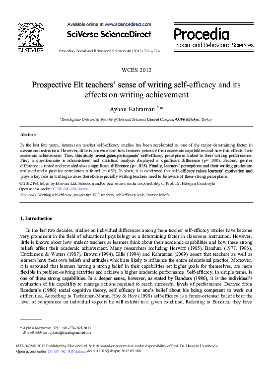 (PDF) Prospective Elt Teacher's Sense of Writing Self-Efficacy and its ...