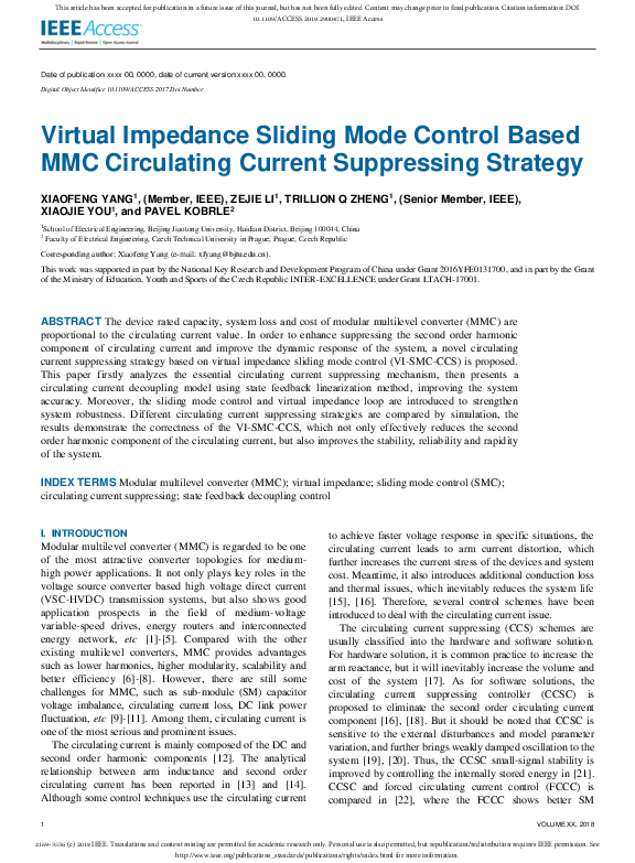 (PDF) Virtual Impedance Sliding Mode Control Based MMC Circulating ...