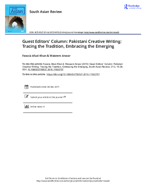 (PDF) Guest Editors' Column: Pakistani Creative Writing: Tracing the ...