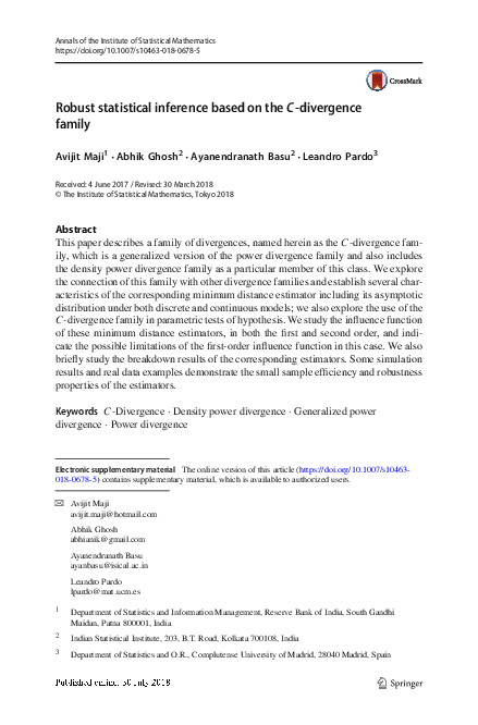 (PDF) Robust statistical inference based on the C-divergence family