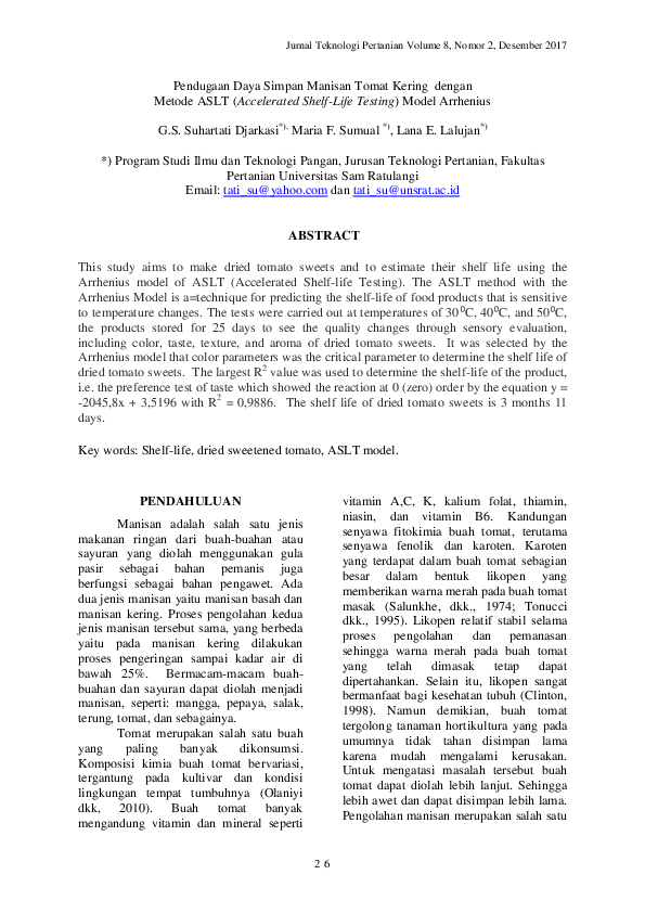 (PDF) Pendugaan Daya Simpan Manisan Tomat Kering dengan Metode ASLT ...