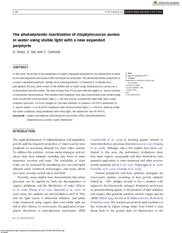 (PDF) The photodynamic inactivation of Staphylococcus aureus in water ...