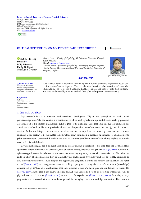 (PDF) Critical Reflection on My PhD Research Experience