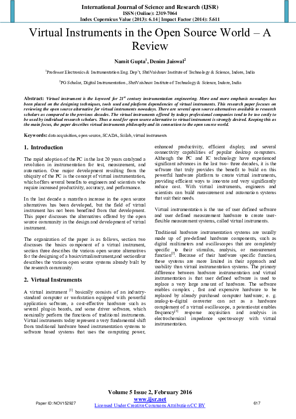 (PDF) Virtual Instruments in the Open Source World – A Review