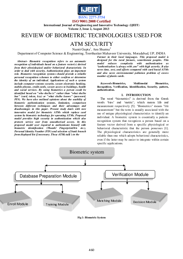 (PDF) Review of Biometric Technologies Used for