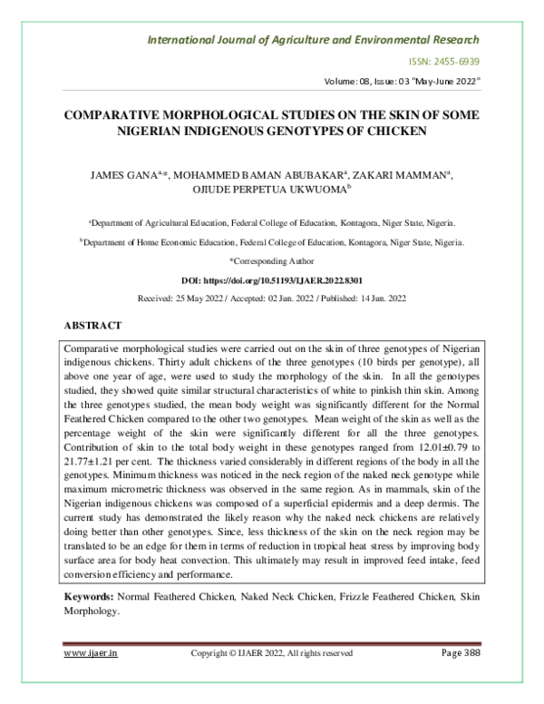 (PDF) Comparative Morphological Studies on the Skin of Some Nigerian Indigenous Genotypes of Chicken