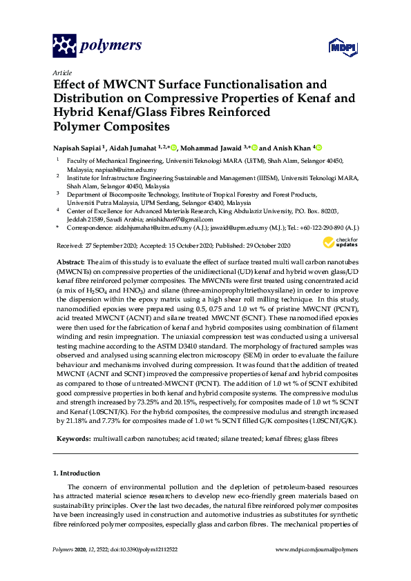 (PDF) Effect of MWCNT Surface Functionalisation and Distribution on Compressive Properties of ...