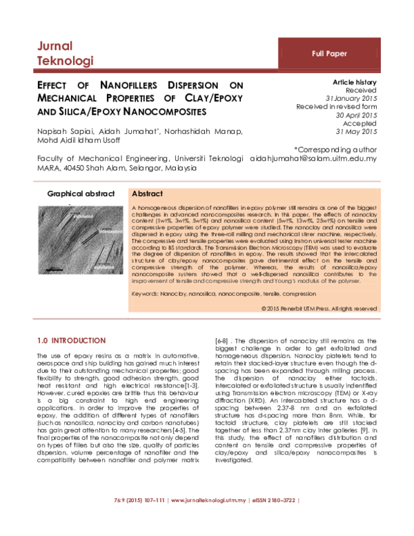 (PDF) Effect of Nanofillers Dispersion on Mechanical Properties of Clay ...