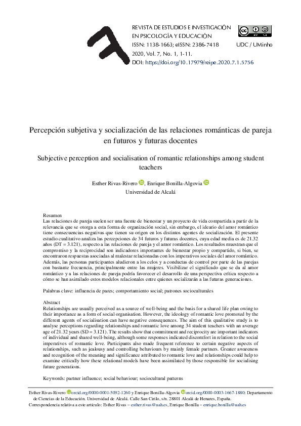 (PDF) Percepción subjetiva y socialización de las relaciones románticas ...