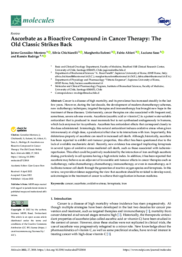 (PDF) Ascorbate as a Bioactive Compound in Cancer Therapy: The Old ...