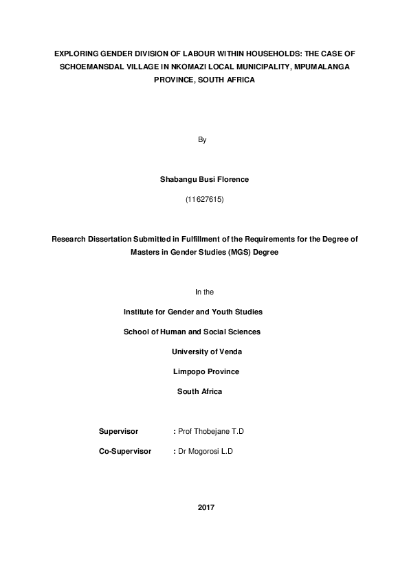 (PDF) Exploring gender division of labour within households : a case of ...
