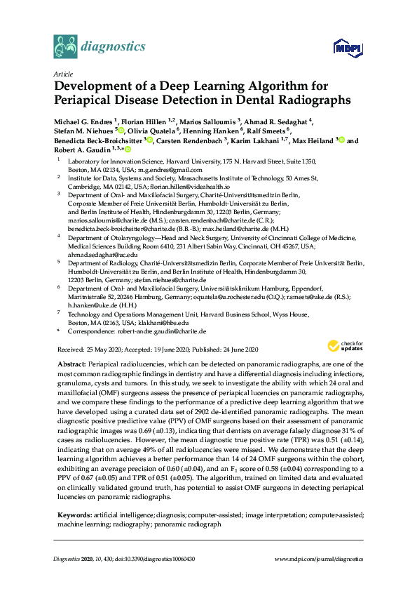 Pdf Development Of A Deep Learning Algorithm For Periapical Disease