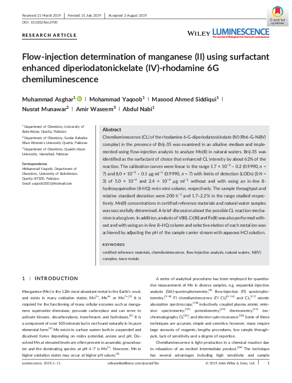 (PDF) Flow‐injection determination of manganese (II) using surfactant enhanced ...