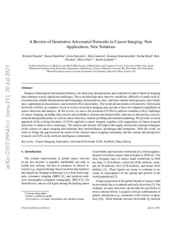 (PDF) A Review of Generative Adversarial Networks in Cancer Imaging ...