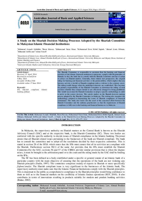 (PDF) A study on the Shariah decision making processes adopted by the ...