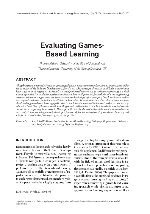 (PDF) Evaluating Games-Based Learning