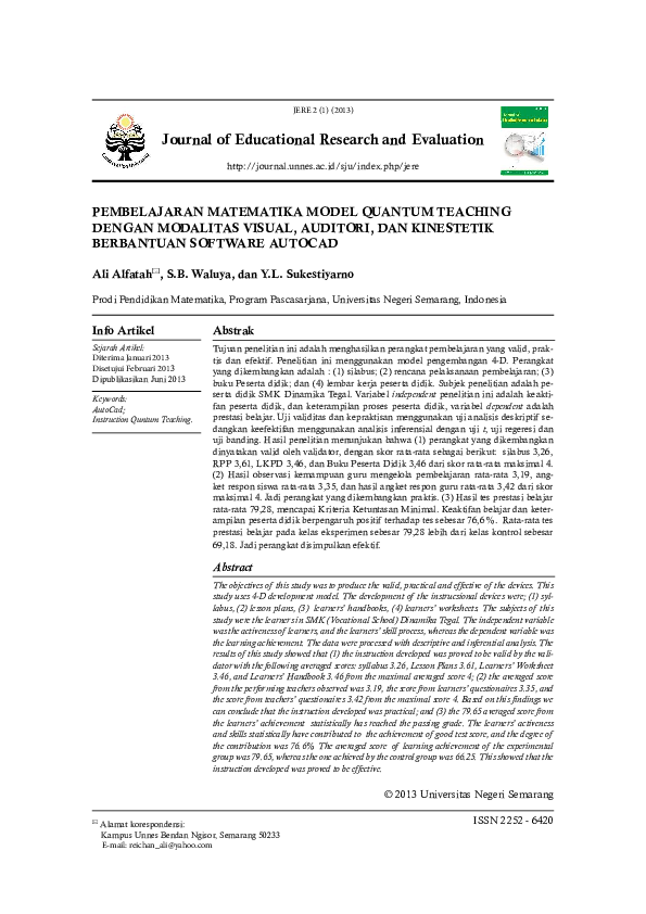 (PDF) Journal of Educational Research and Evaluation PEMBELAJARAN MATEMATIKA MODEL QUANTUM ...