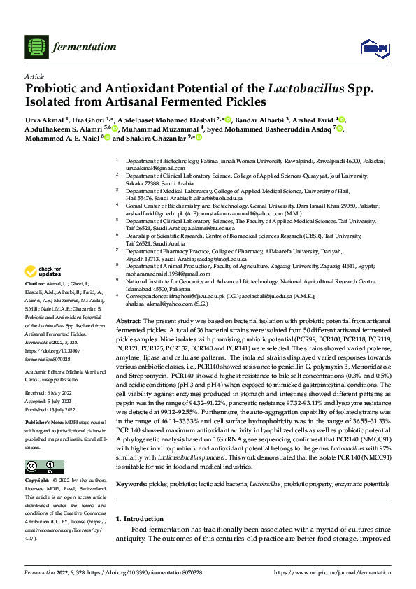 (PDF) Probiotic and Antioxidant Potential of the Lactobacillus Spp ...