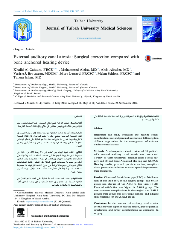 (PDF) External auditory canal atresia: Surgical correction compared ...