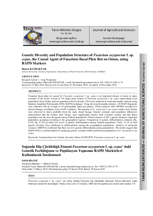 (PDF) Genetic Diversity and Population Structure of Fusarium oxysporum ...