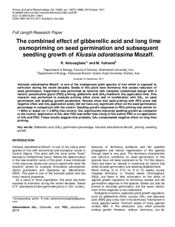 (PDF) The combined effect of gibberellic acid and long time osmopriming ...