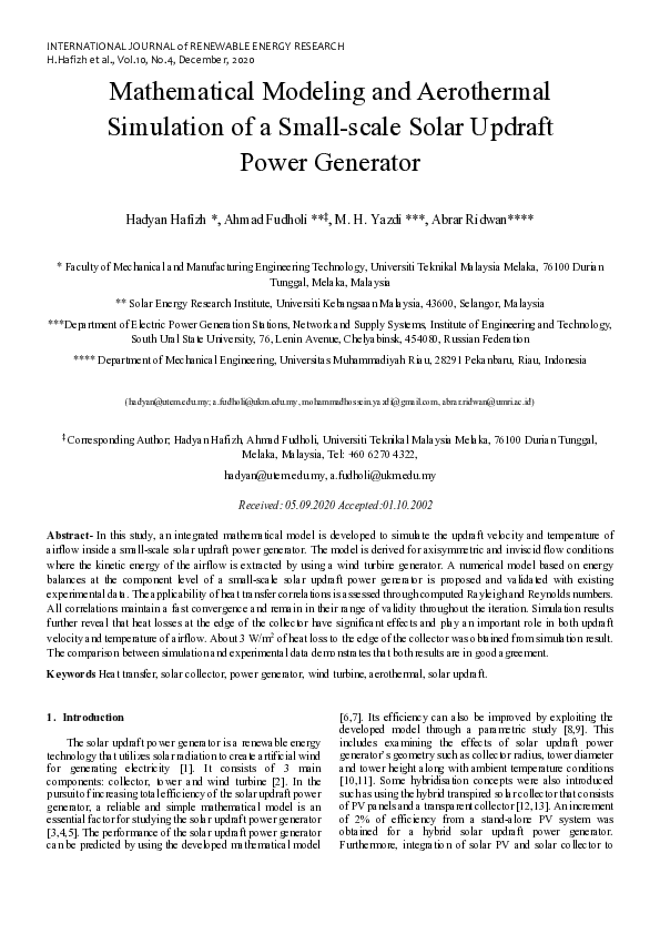 (PDF) Mathematical Modeling and Aerothermal Simulation of a Small-scale ...