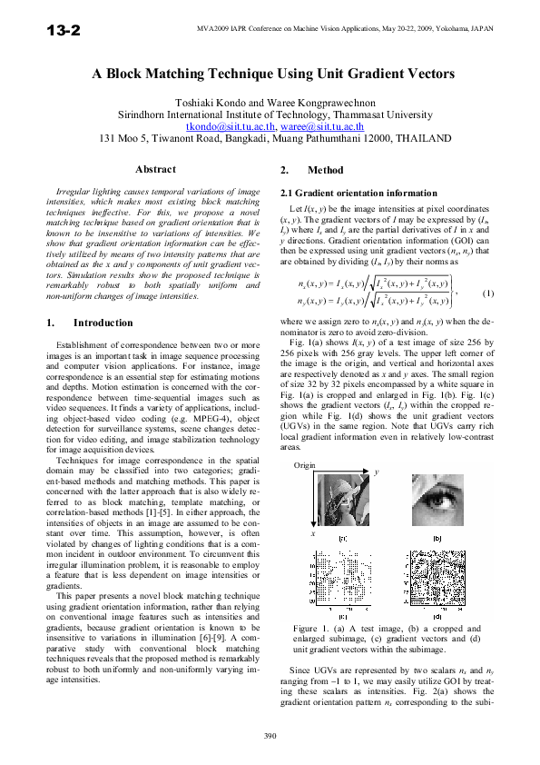 (PDF) A block matching technique using unit gradient vectors | Dr.Toshiaki Kondo - Academia.edu