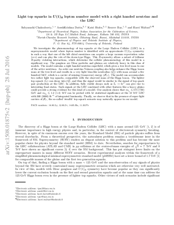 (PDF) Light top squarks in aU(1)Rlepton number model with a right ...