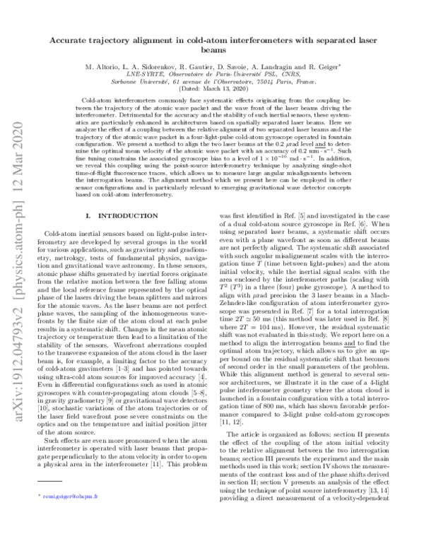(PDF) Accurate trajectory alignment in cold-atom interferometers with separated laser beams