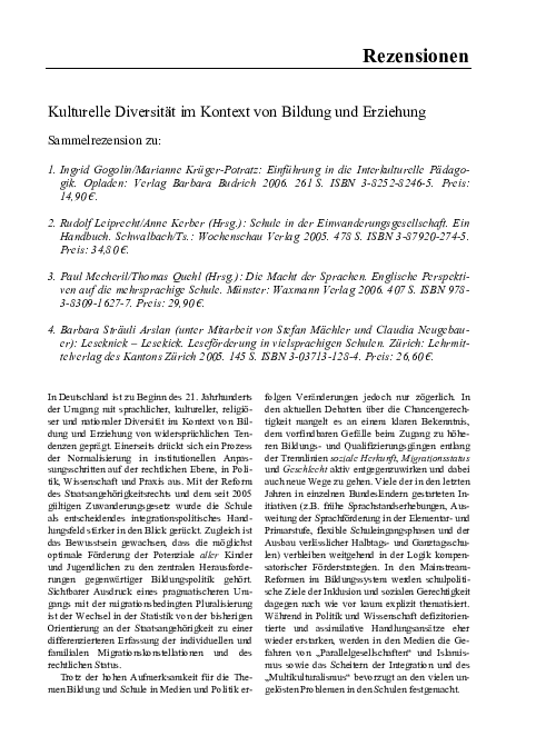 (PDF) Kulturelle Diversität im Kontext von Bildung und Erziehung