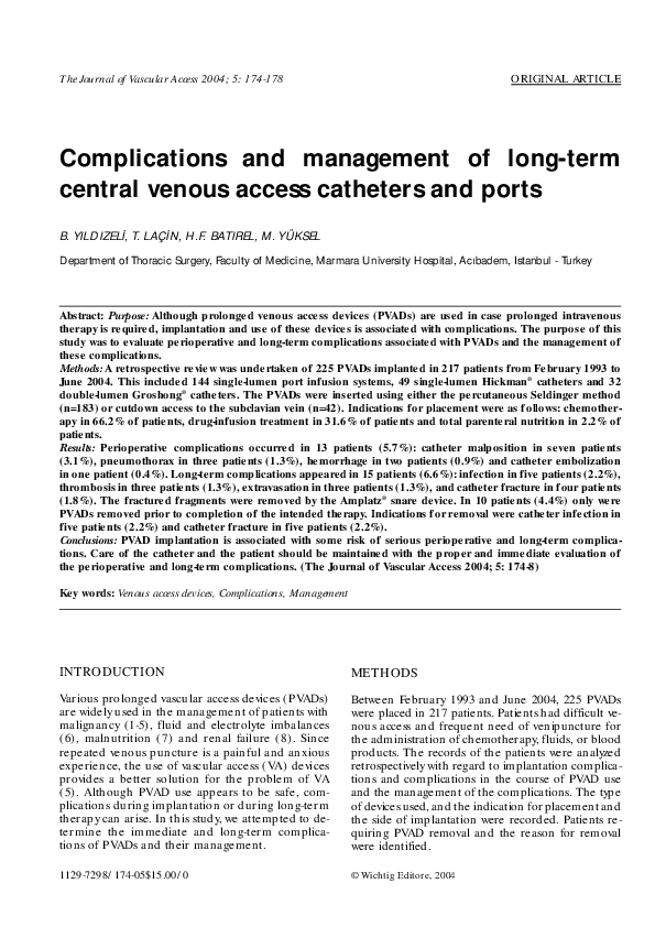 (PDF) Complications and management of long-term central venous access ...