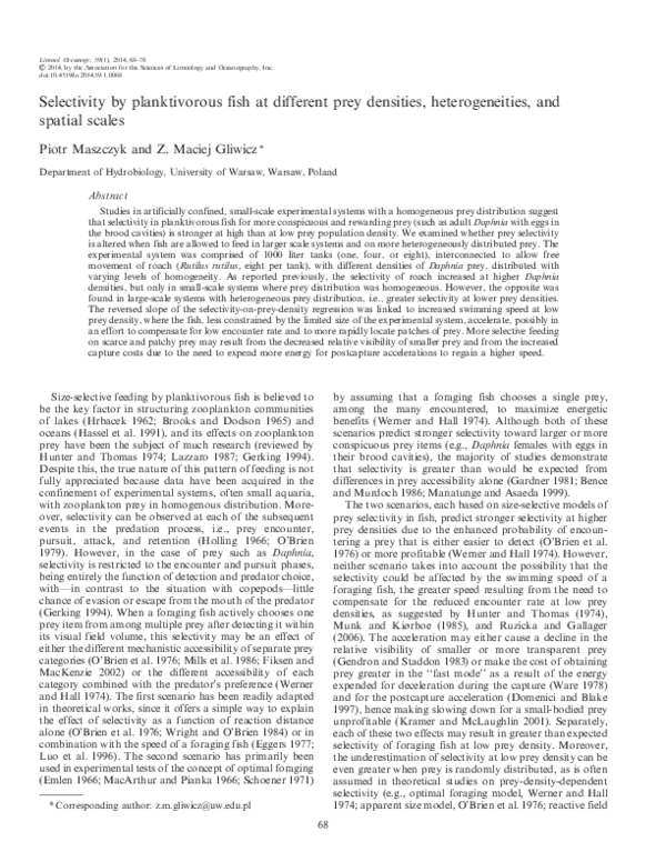 (PDF) Selectivity by planktivorous fish at different prey densities ...