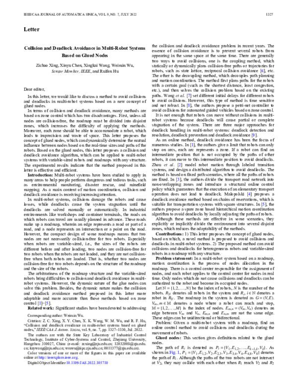 (PDF) Collision and Deadlock Avoidance in Multi-Robot Systems Based on Glued Nodes