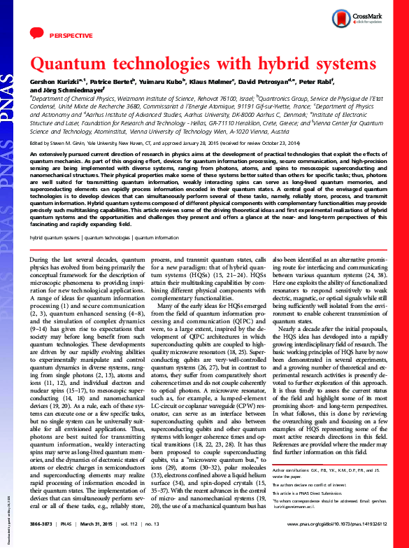 (PDF) Hybrid Quantum Systems for Technology Advances (PDF) Hybrid Quantum Systems for Technology Advances