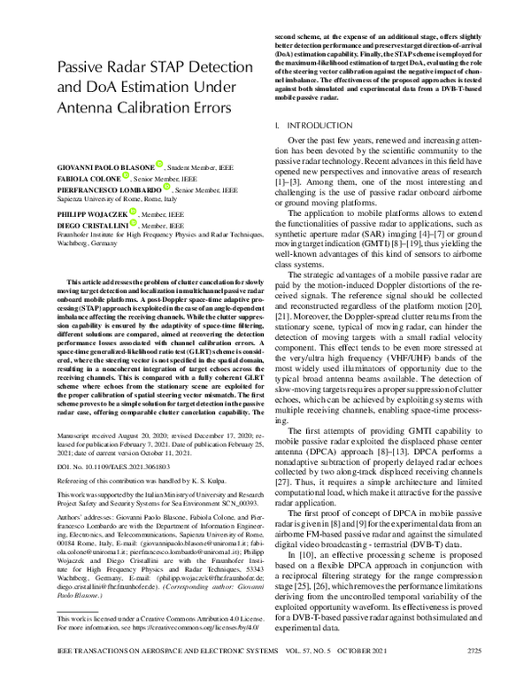 (PDF) Passive Radar STAP Detection and DoA Estimation Under Antenna Calibration Errors
